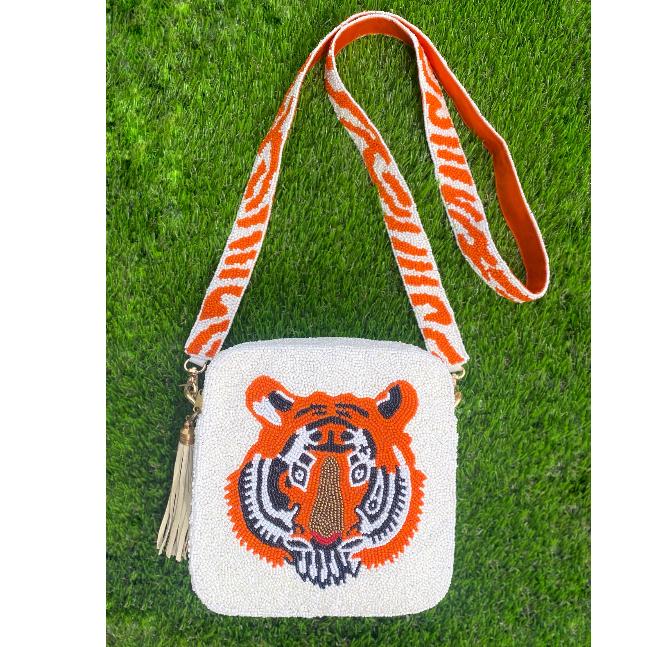 Tiger Hand Beaded Purse With Tiger Strap