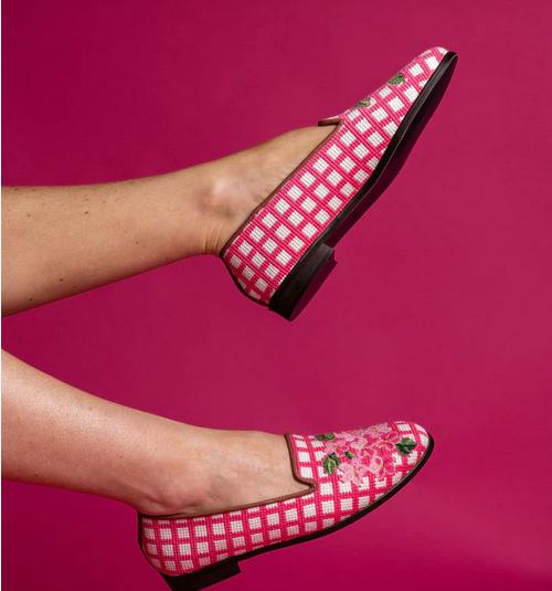Needlepoint Pink Hydrangea Loafers