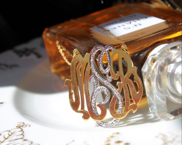 Diamond Center Letter Monogram Pendant In 10 Kt Gold