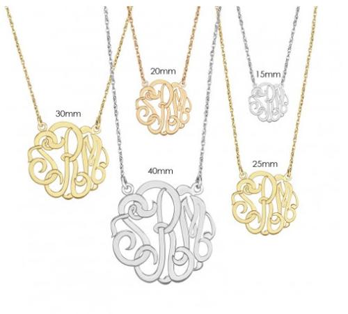 Monogrammed Three Letter Script Necklace Silver, Gold P